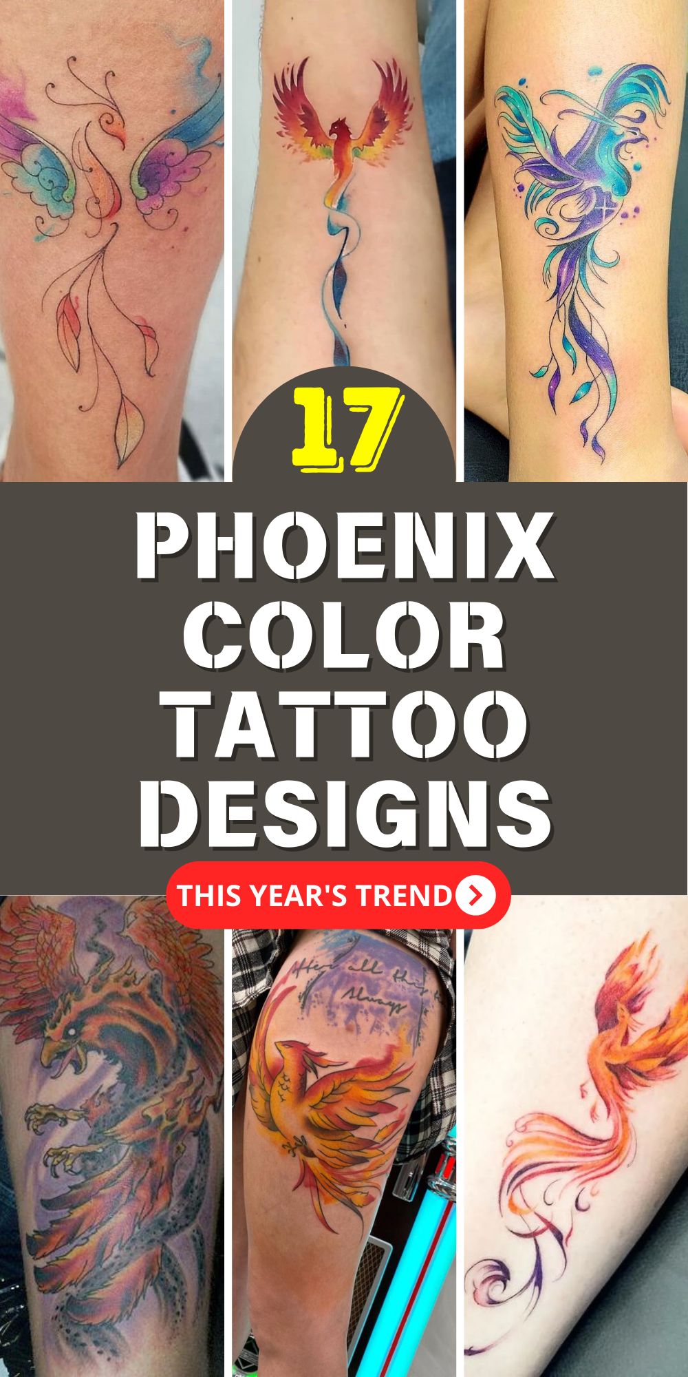 Stunning Phoenix Color Tattoo Designs for Men and Women Featuring ...