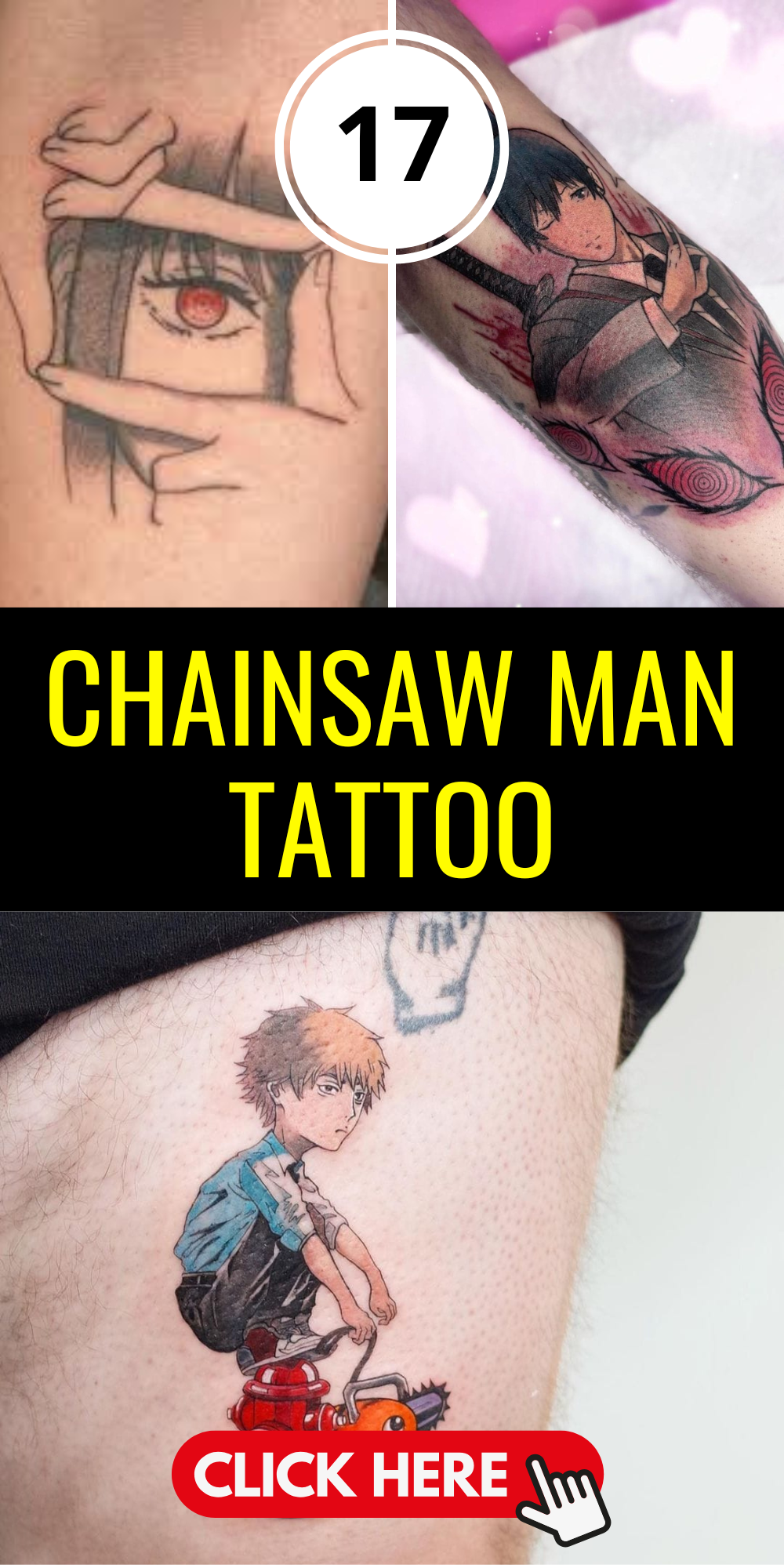 Chainsaw Man Tattoo Designs for Men and Women Featuring Arm, Chest, and ...
