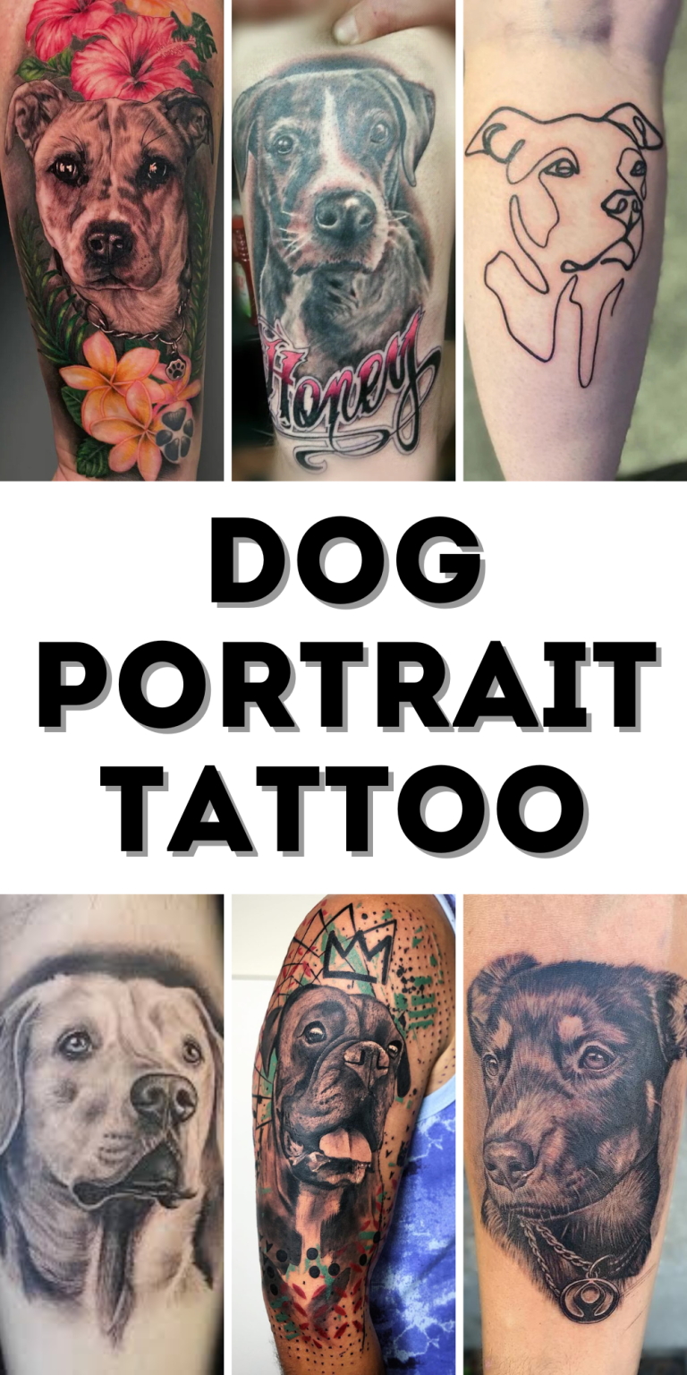 Creative dog portrait tattoo ideas featuring flowers, frames, realism ...