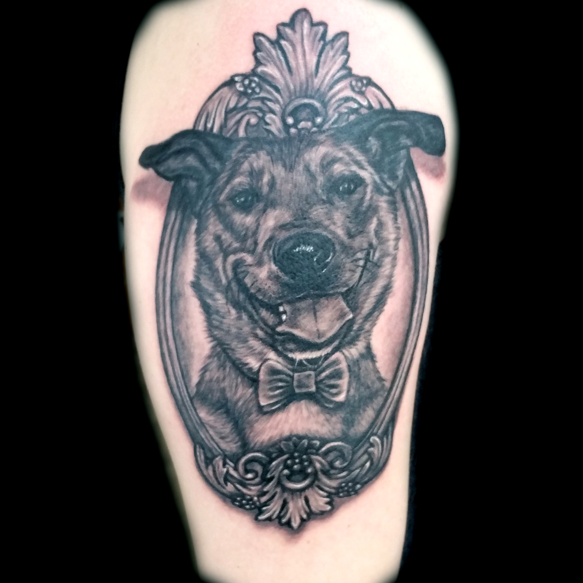 Creative dog portrait tattoo ideas featuring flowers, frames, realism ...
