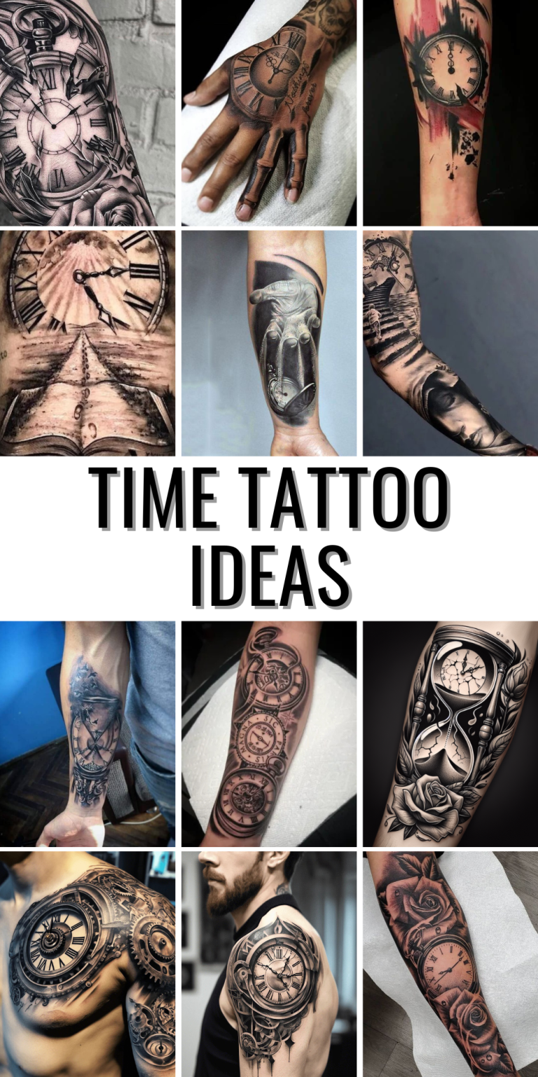 Time tattoo ideas for men and women featuring clocks, roses ...