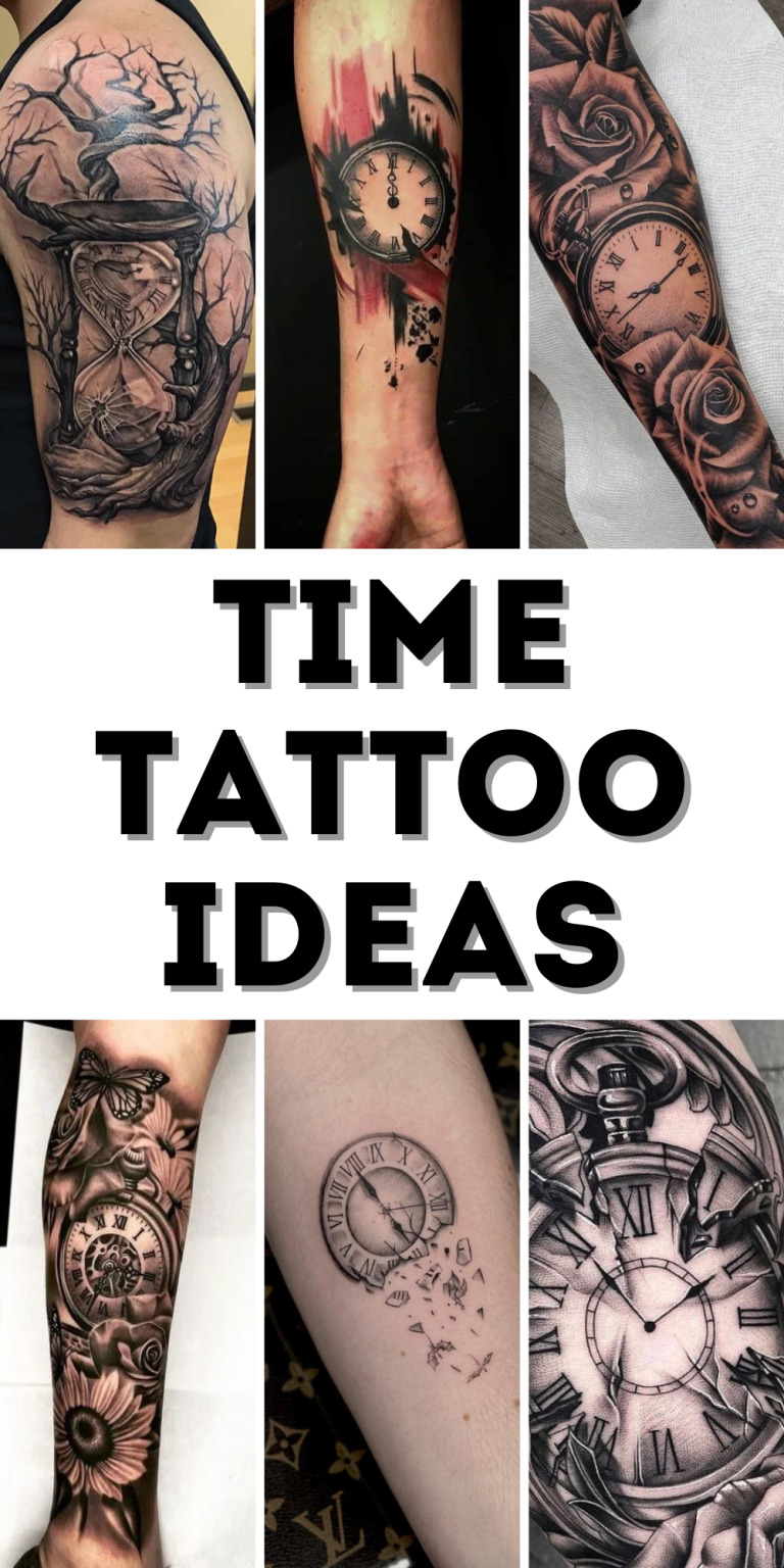 Time tattoo ideas for men and women featuring clocks, roses ...