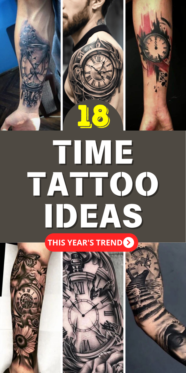 Time tattoo ideas for men and women featuring clocks, roses ...