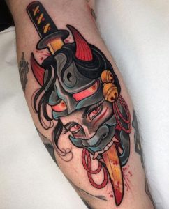 Oni Mask Tattoo 2025: 23 Design Ideas For Sleeve, Back, Leg, Hand ...